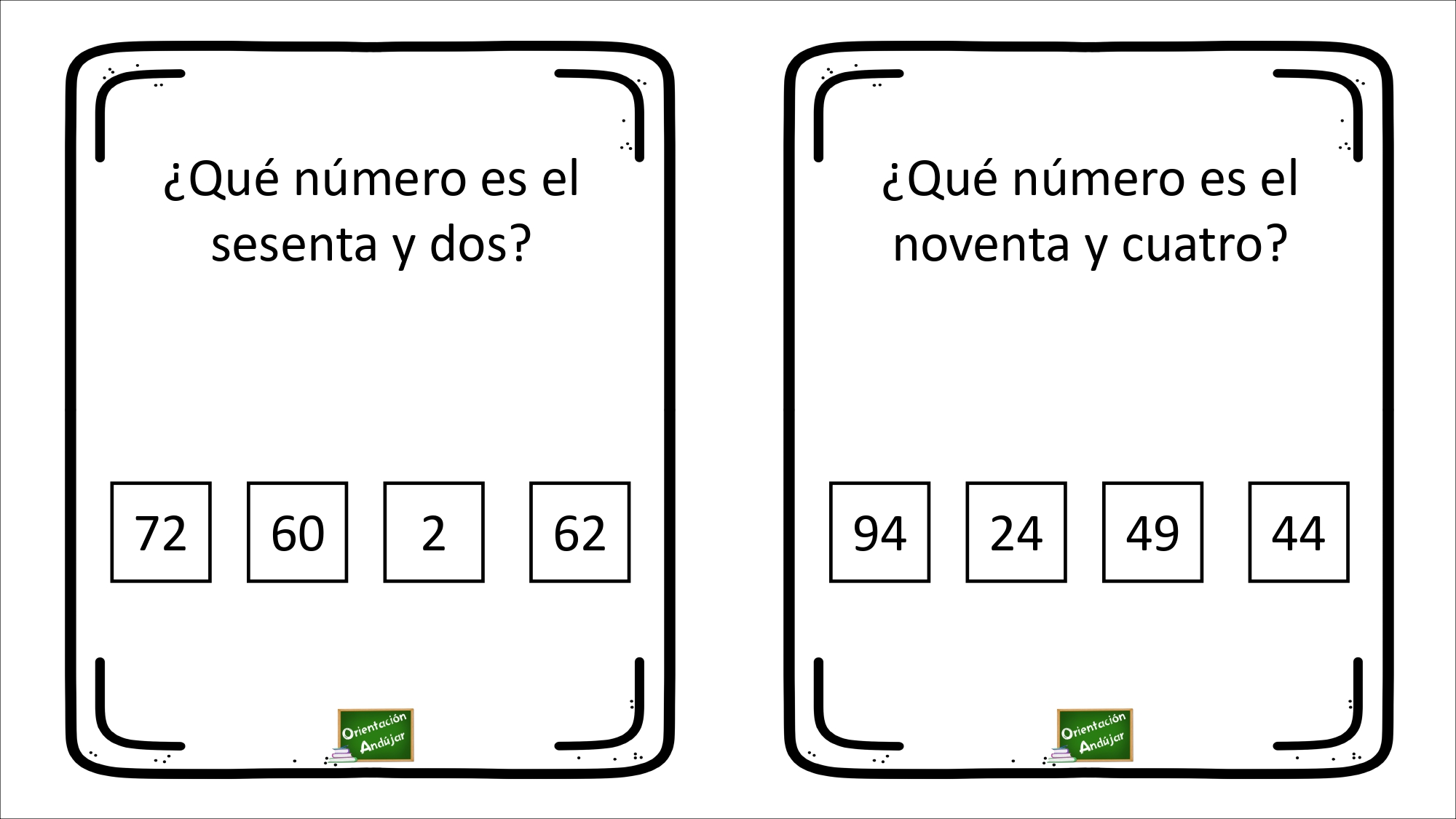 Tarjetas para trabajar el reconocimiento de números -Orientacion Andujar