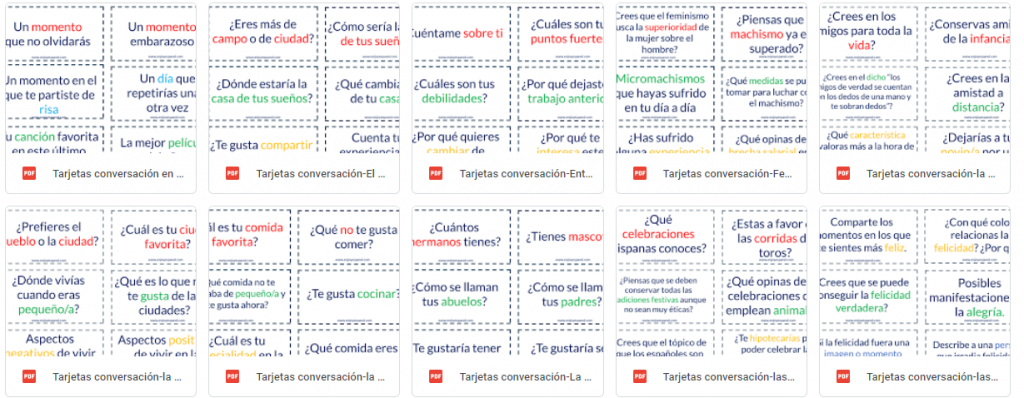Colección de tarjetas conversacionales clases de ELE -Orientacion Andujar
