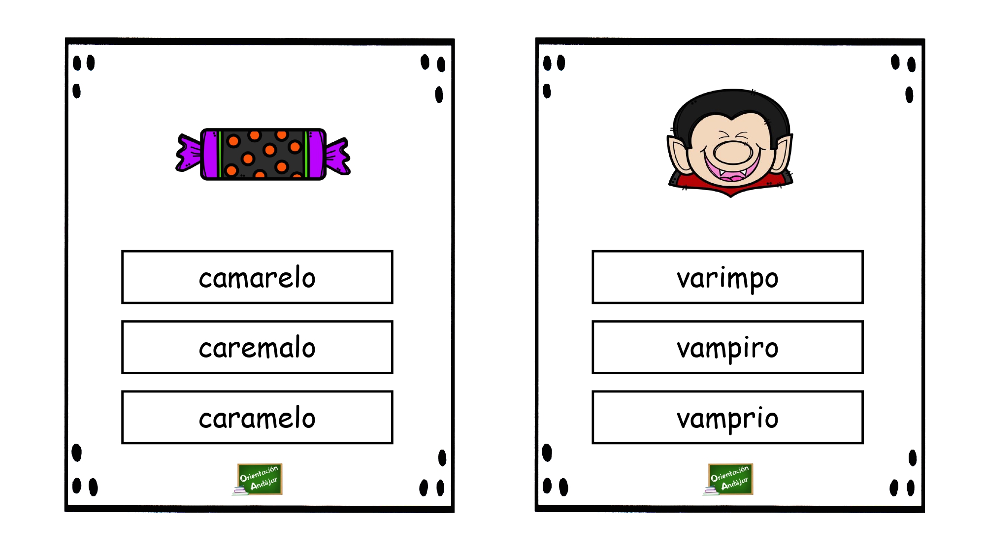 Tarjetas reconocimiento de palabras con vocabulario de halloween ...
