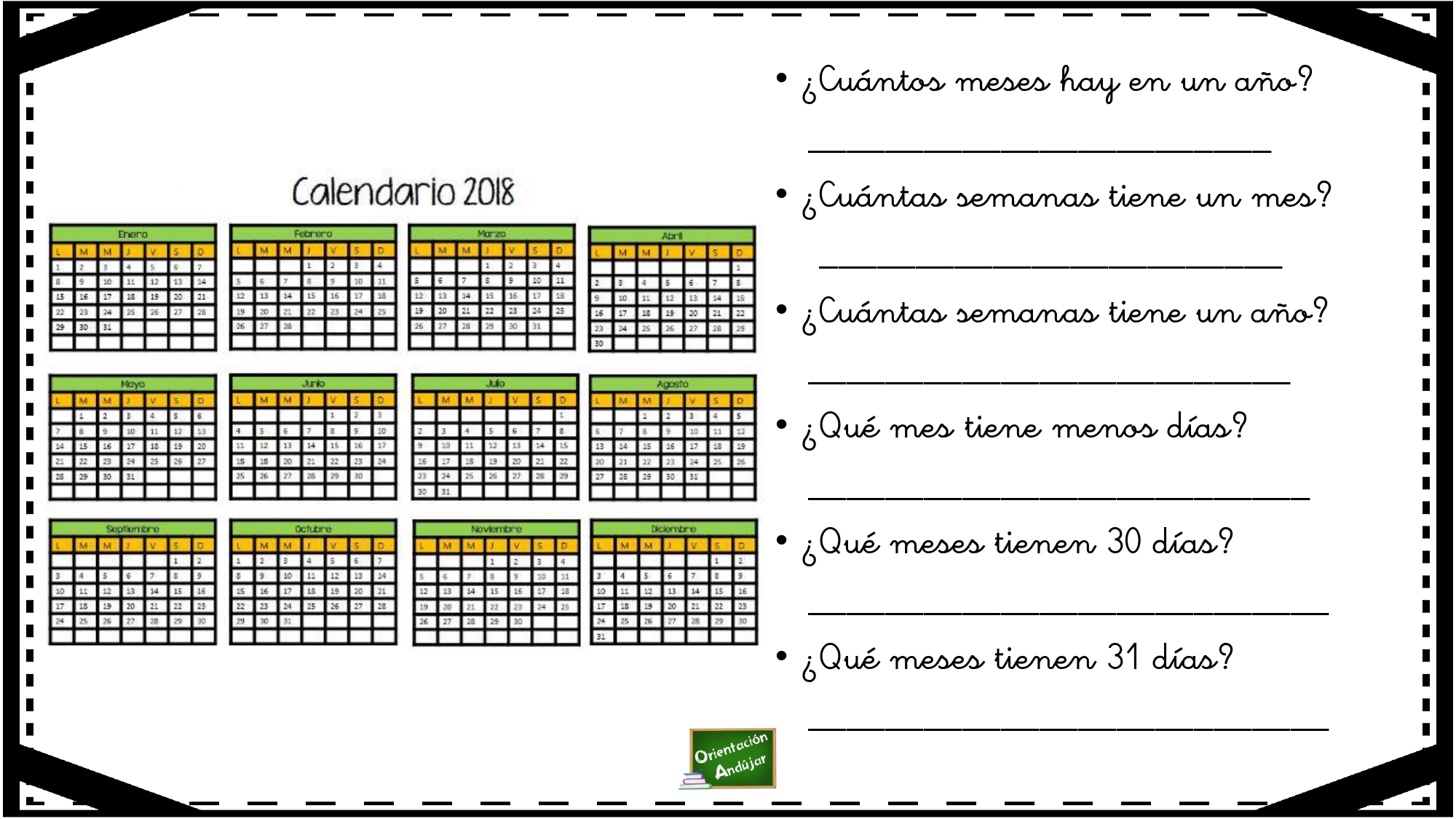 Aprendemos a interpretar un calendario. -Orientacion Andujar