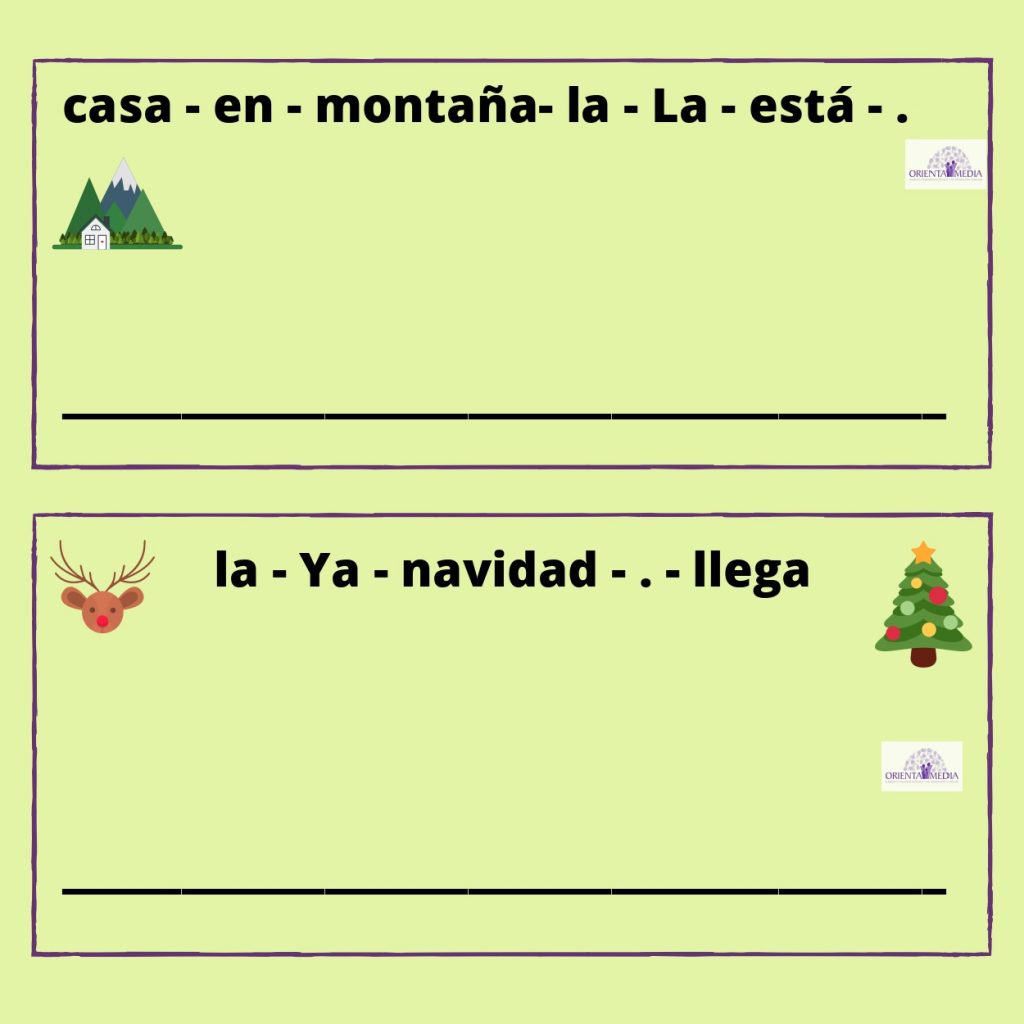Ordena las palabras y forma una frase -Orientacion Andujar