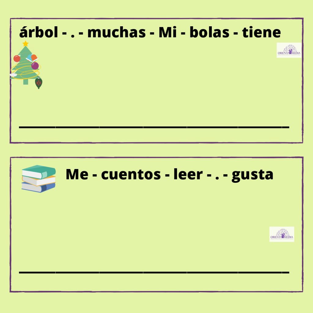 Ordena las palabras y forma una frase -Orientacion Andujar