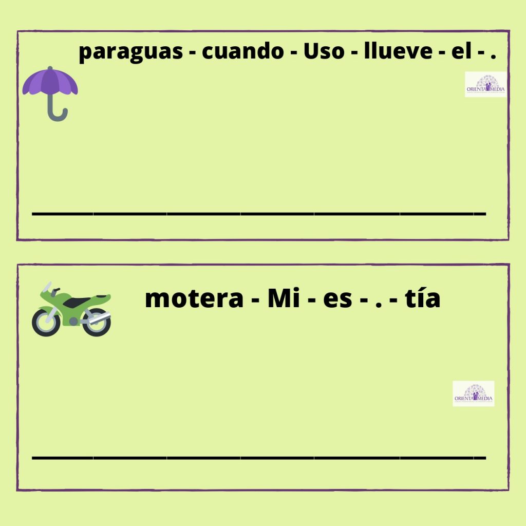 Ordena las palabras y forma una frase -Orientacion Andujar