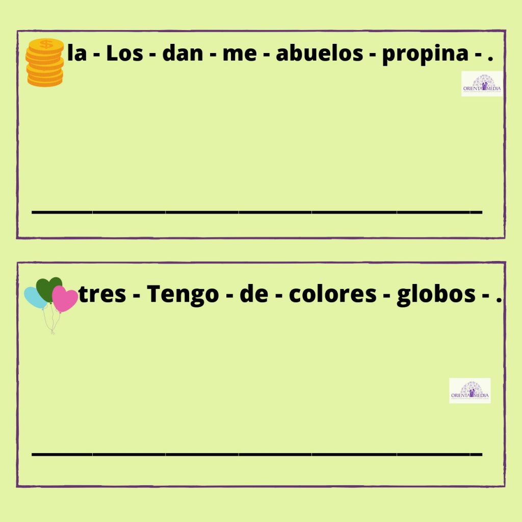 Ordena las palabras y forma una frase -Orientacion Andujar
