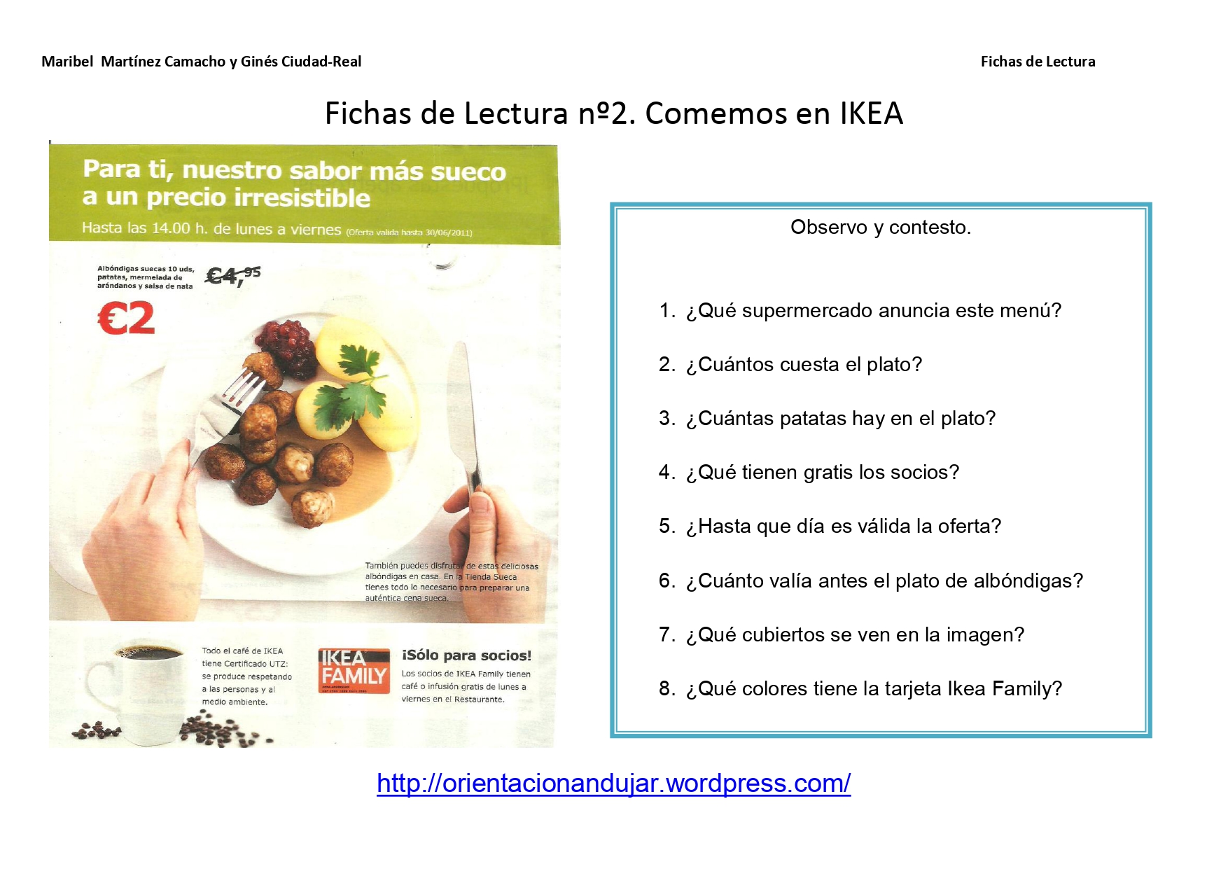 Anuncios publicitarios Fichas de comprensión lectora - Orientacion Andujar