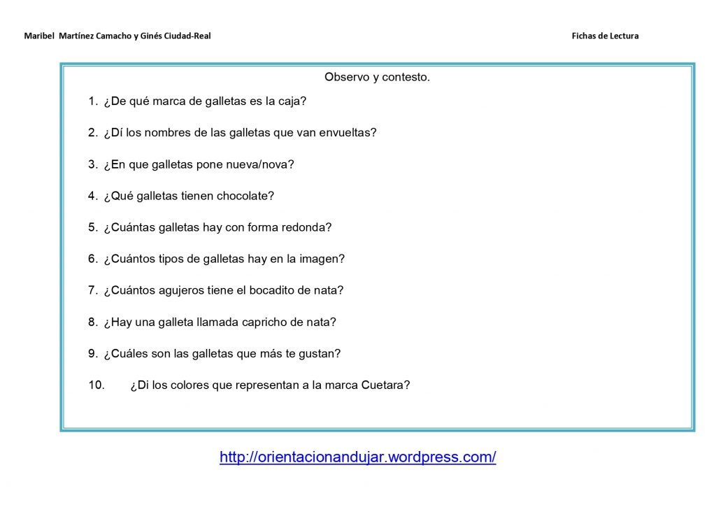 Anuncios publicitarios Fichas de comprensión lectora - Orientacion Andujar