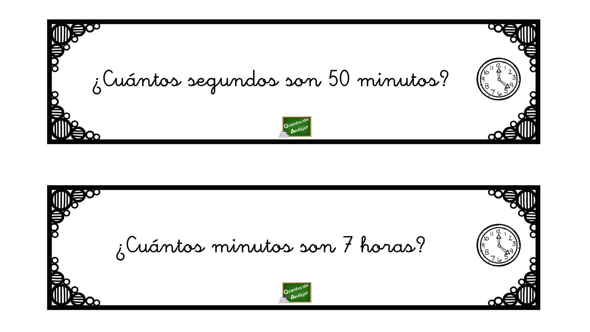 Tarjetas para trabajar: horas, minutos y segundos. -Orientacion Andujar