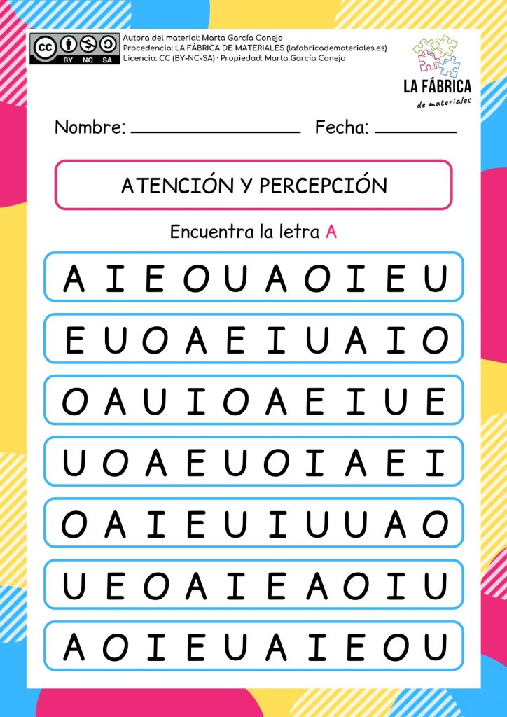 Fichas de atención y percepción con letras -Orientacion Andujar