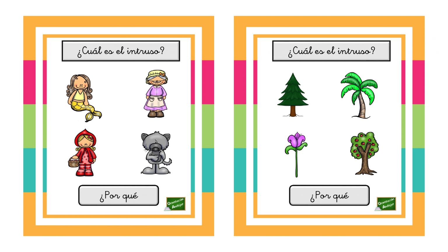 Tarjetas ¿Cuál es el intruso? ¿Por qué? -Orientacion Andujar