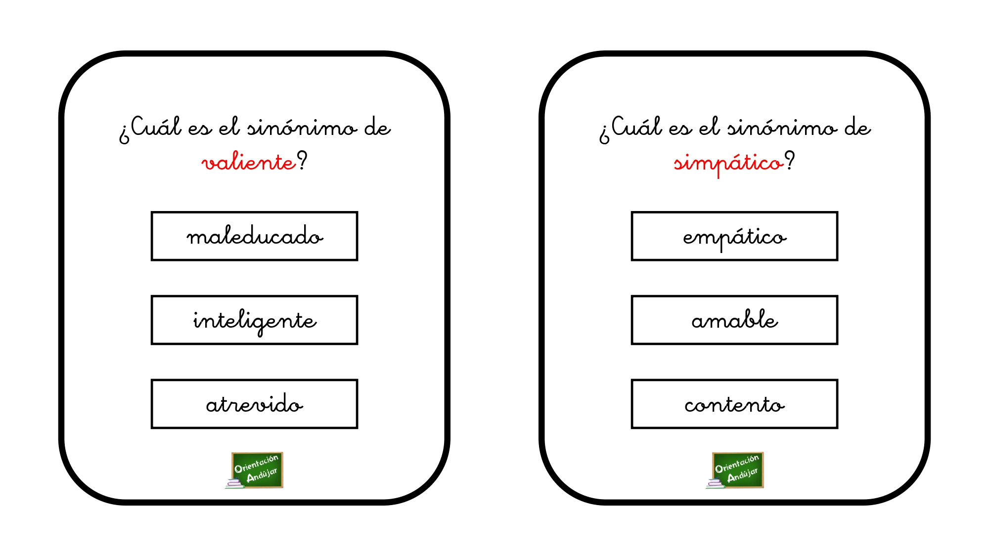 Tarjetas de sinónimos: Señala la opción correcta -Orientacion Andujar