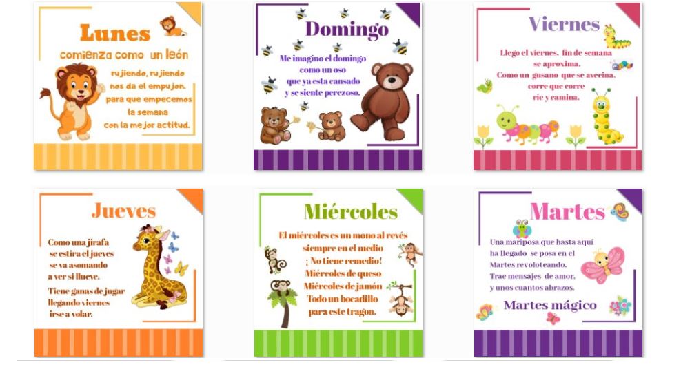 BONITAS TARJETAS DE LOS DÍAS DE LA SEMANA -Orientacion Andujar
