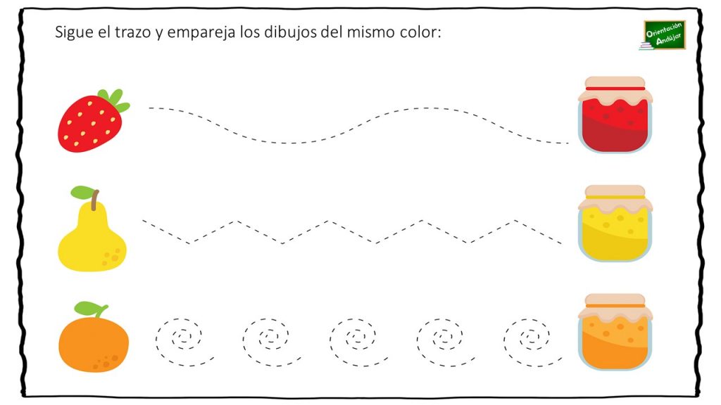 Grafomotricidad: Empareja los dibujos del mismo color -Orientacion Andujar