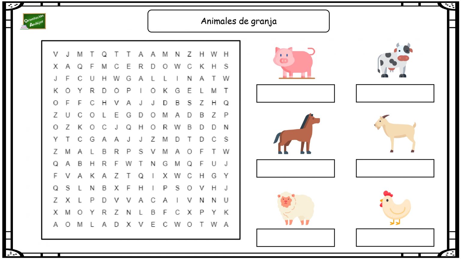 Bonitas sopas de letras de animales -Orientacion Andujar