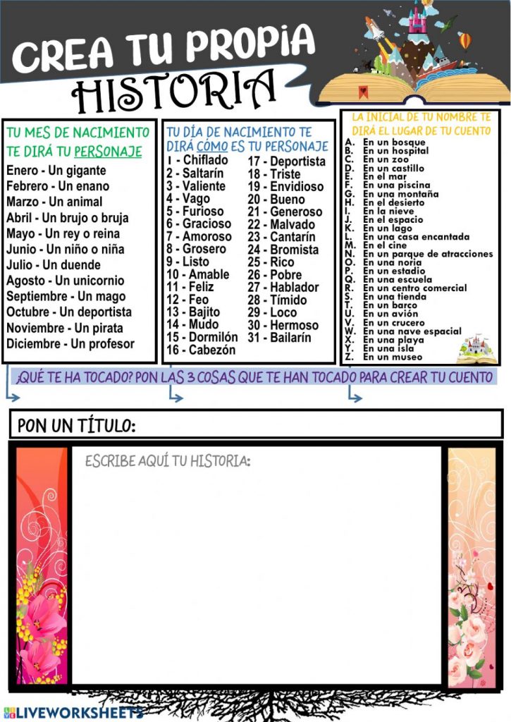 Escritura creativa Crea tu propia historia interactivo y pdf ...