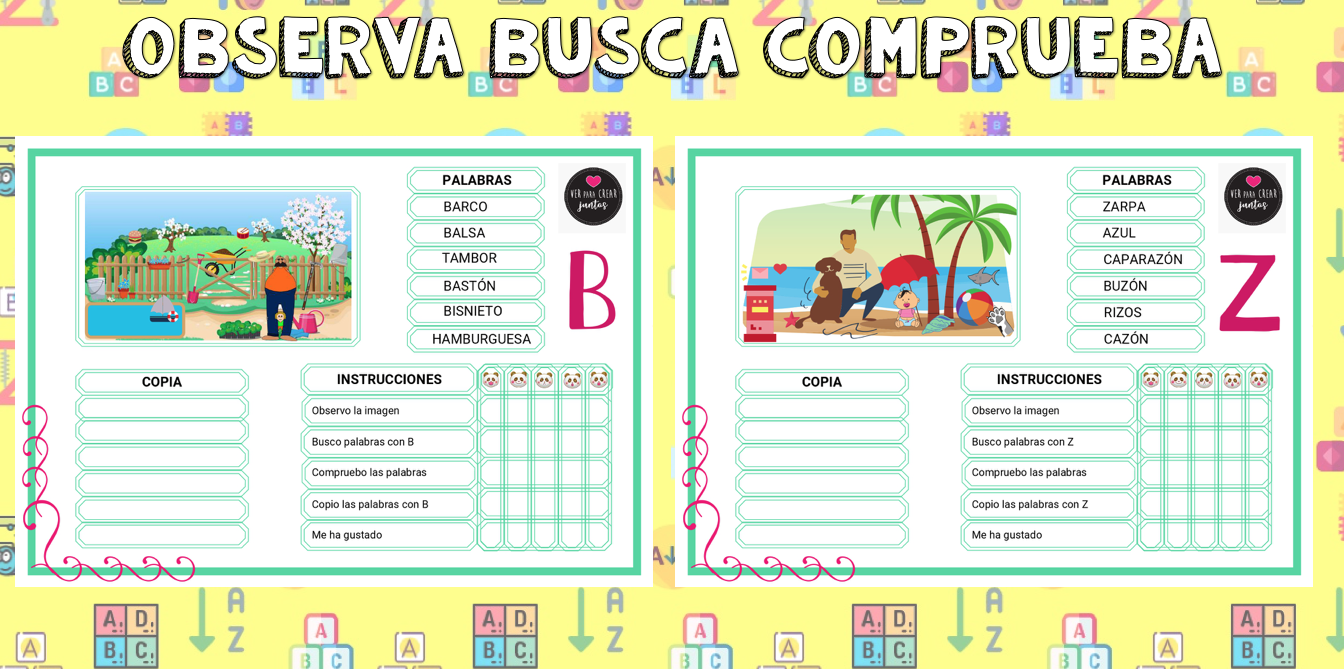 OBSERVO BUSCO COMPRUEBO ESCRIBO fichas abecedario completas ...