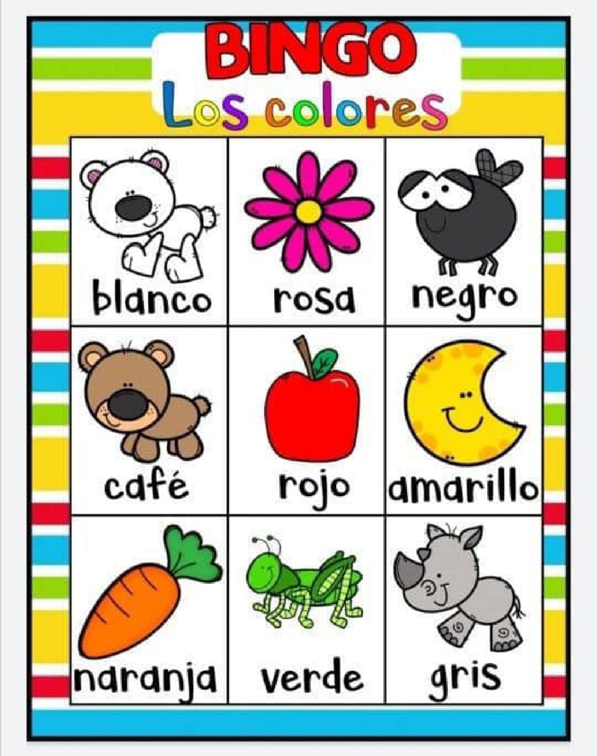 Bonito bingo para trabajar los colores -Orientacion Andujar