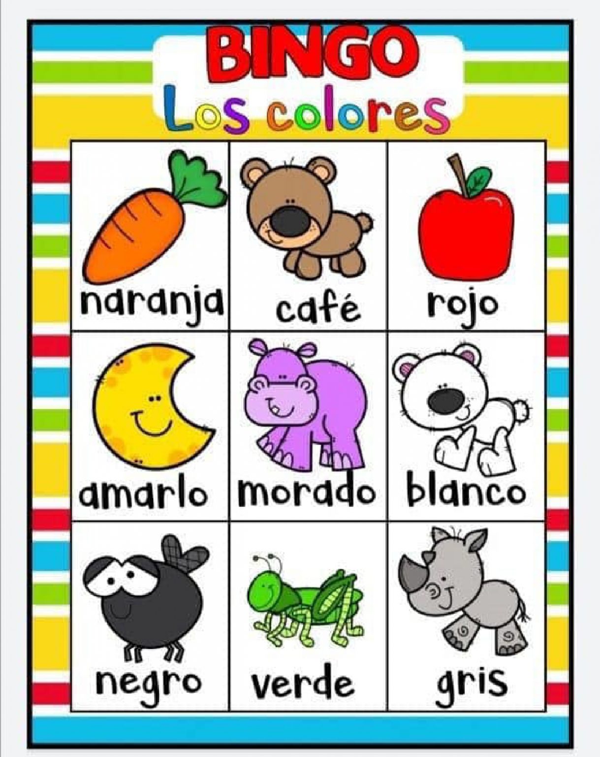 Bonito bingo para trabajar los colores -Orientacion Andujar