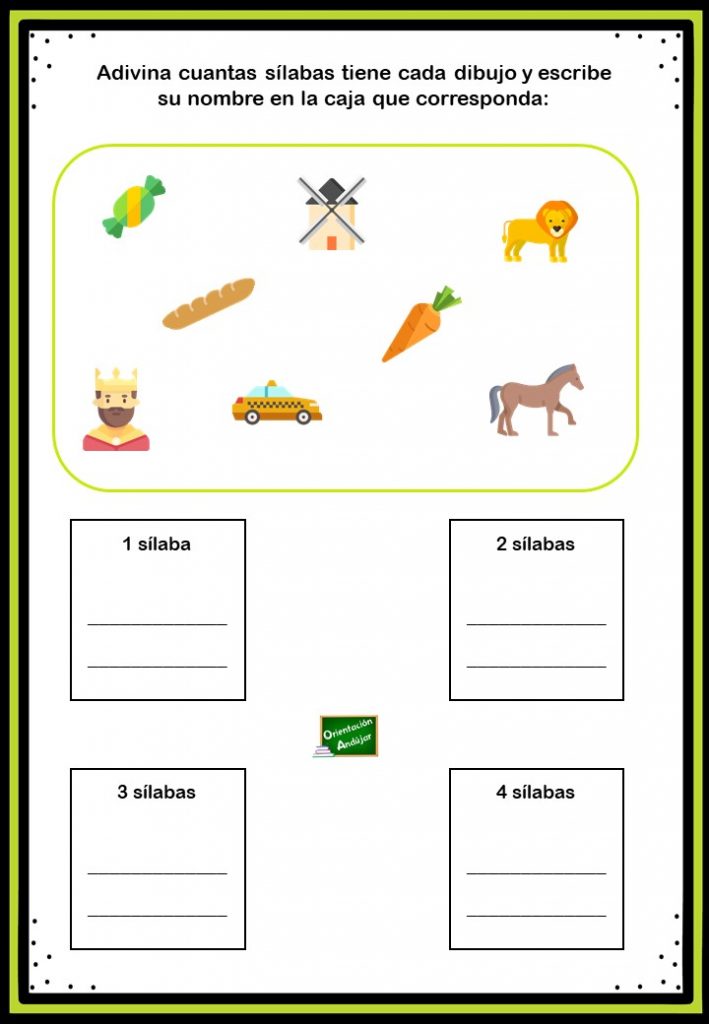 Conciencia silábica: ¿Cuántas sílabas tiene cada dibujo? -Orientacion ...