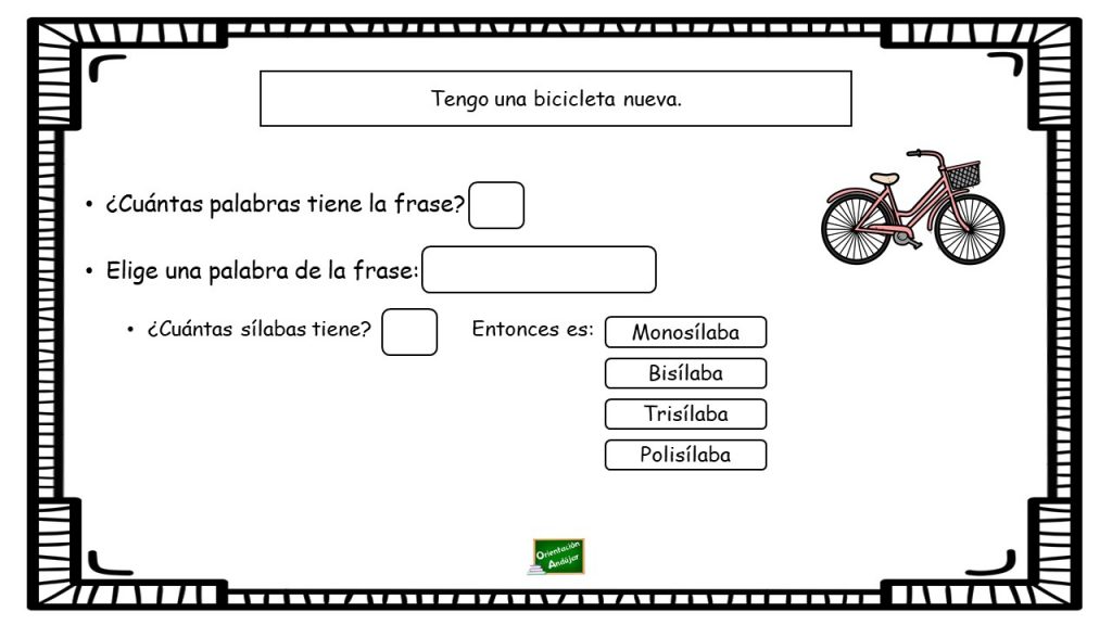 Ejercicio de lengua: Conciencia silábica -Orientacion Andujar