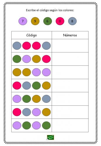 Ejercicio de atención: Código de números y colores -Orientacion Andujar