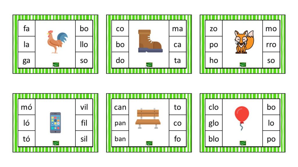Tarjetas conciencia silábica: Palabras bisílabas -Orientacion Andujar