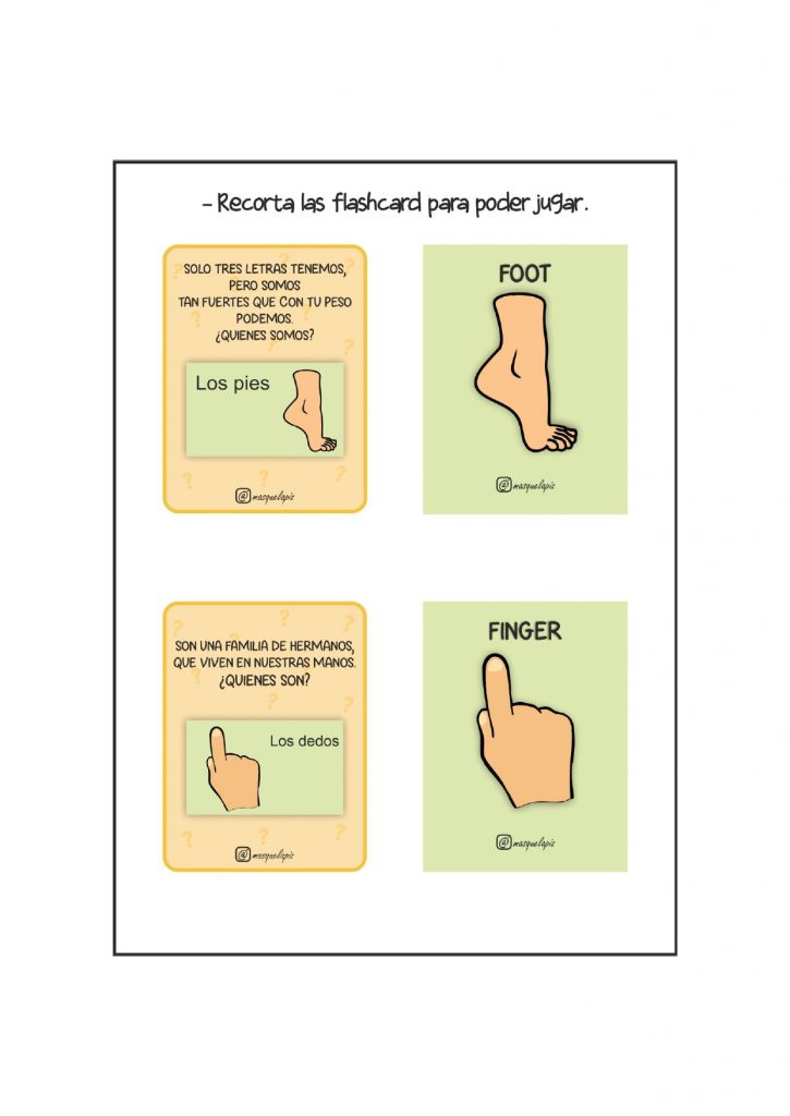 FLASH CARDS DE ADIVINANZAS SOBRE EL CUERPO HUMANO -Orientacion Andujar