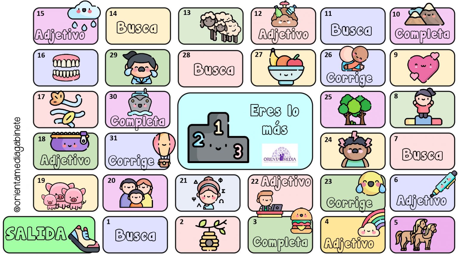 El tablero de los adjetivos y sustantivos para aprender jugando ...