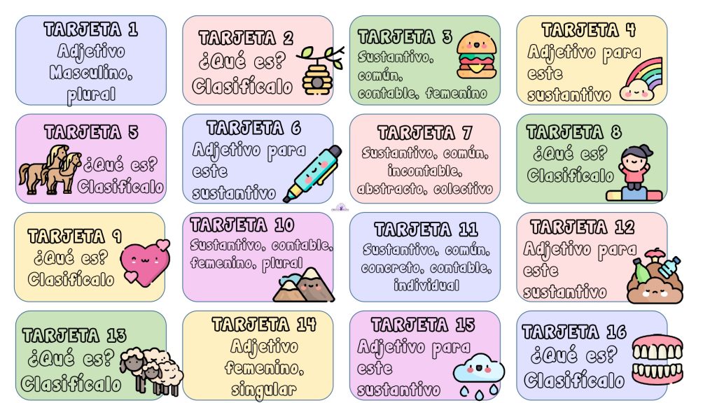 El tablero de los adjetivos y sustantivos para aprender jugando ...