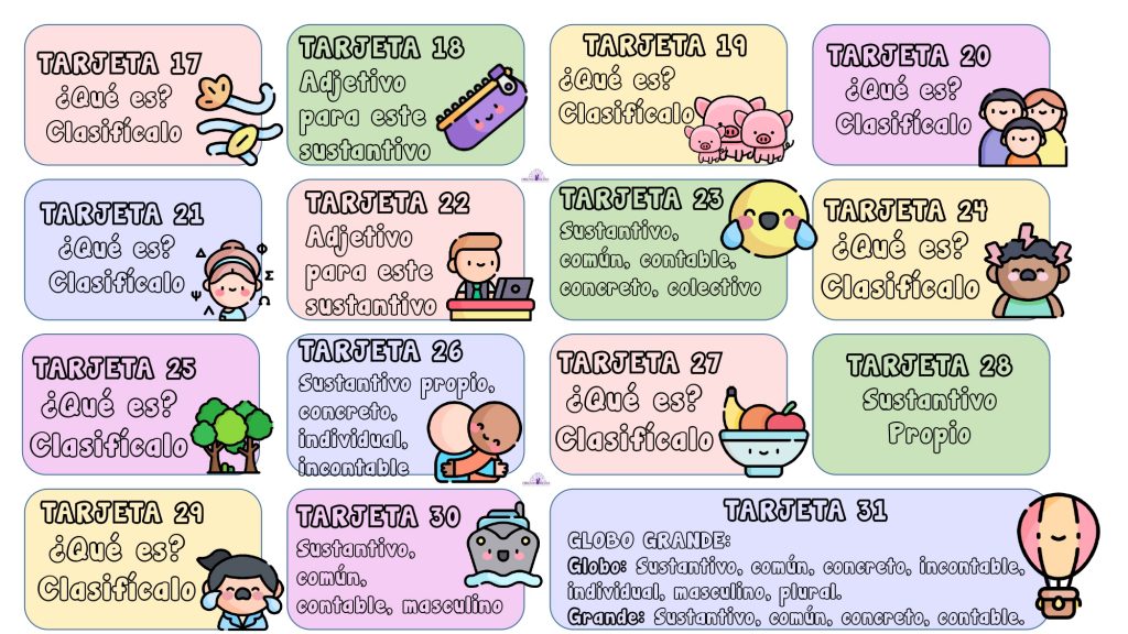 El tablero de los adjetivos y sustantivos para aprender jugando ...