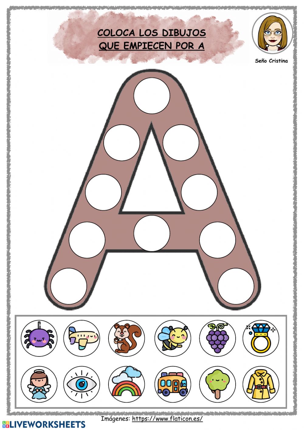 Actividad interactiva letra a LIVEWORKSHEET -Orientacion Andujar