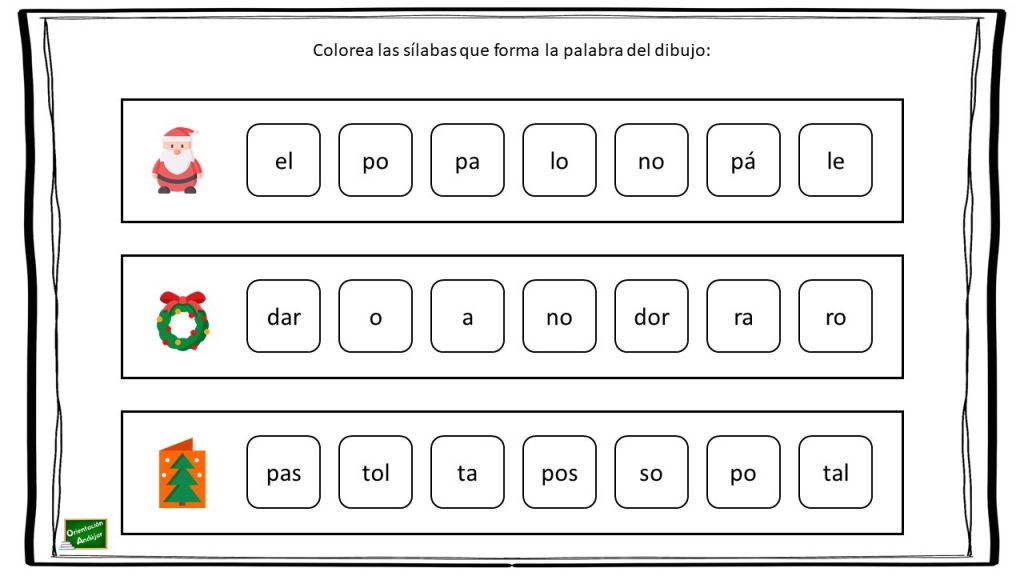 Conciencia silábica con vocabulario de Navidad - Orientacion Andujar