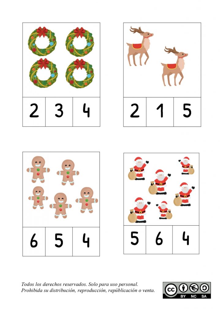 Fichas de Navidad: Asociación número - cantidad -Orientacion Andujar