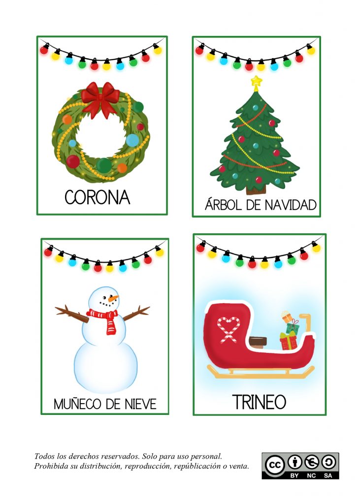 Tarjetas: Vocabulario de Navidad en español e inglés -Orientacion Andujar