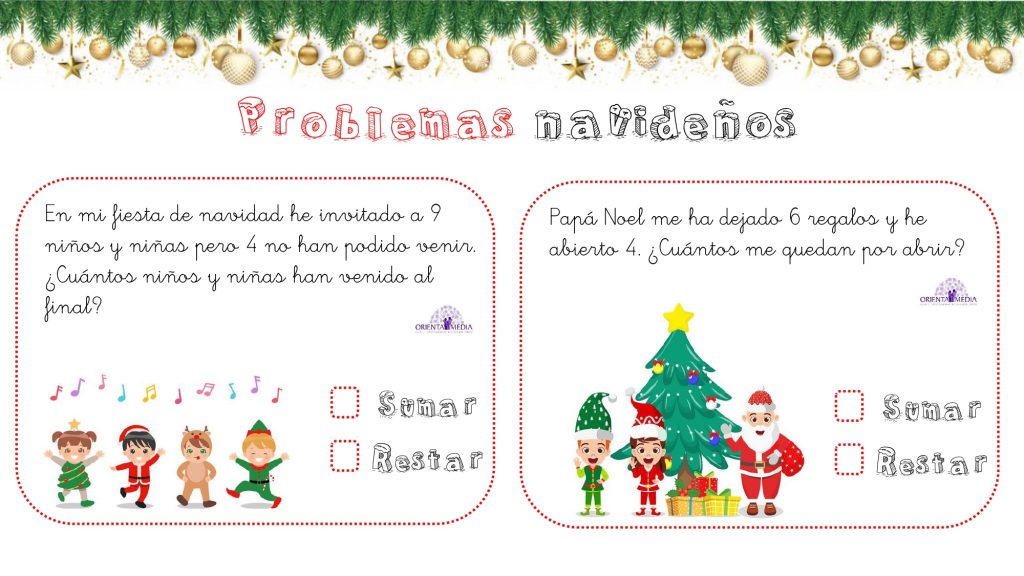 Problemas navideños vamos a trabajar las umas y las restas -Orientacion ...