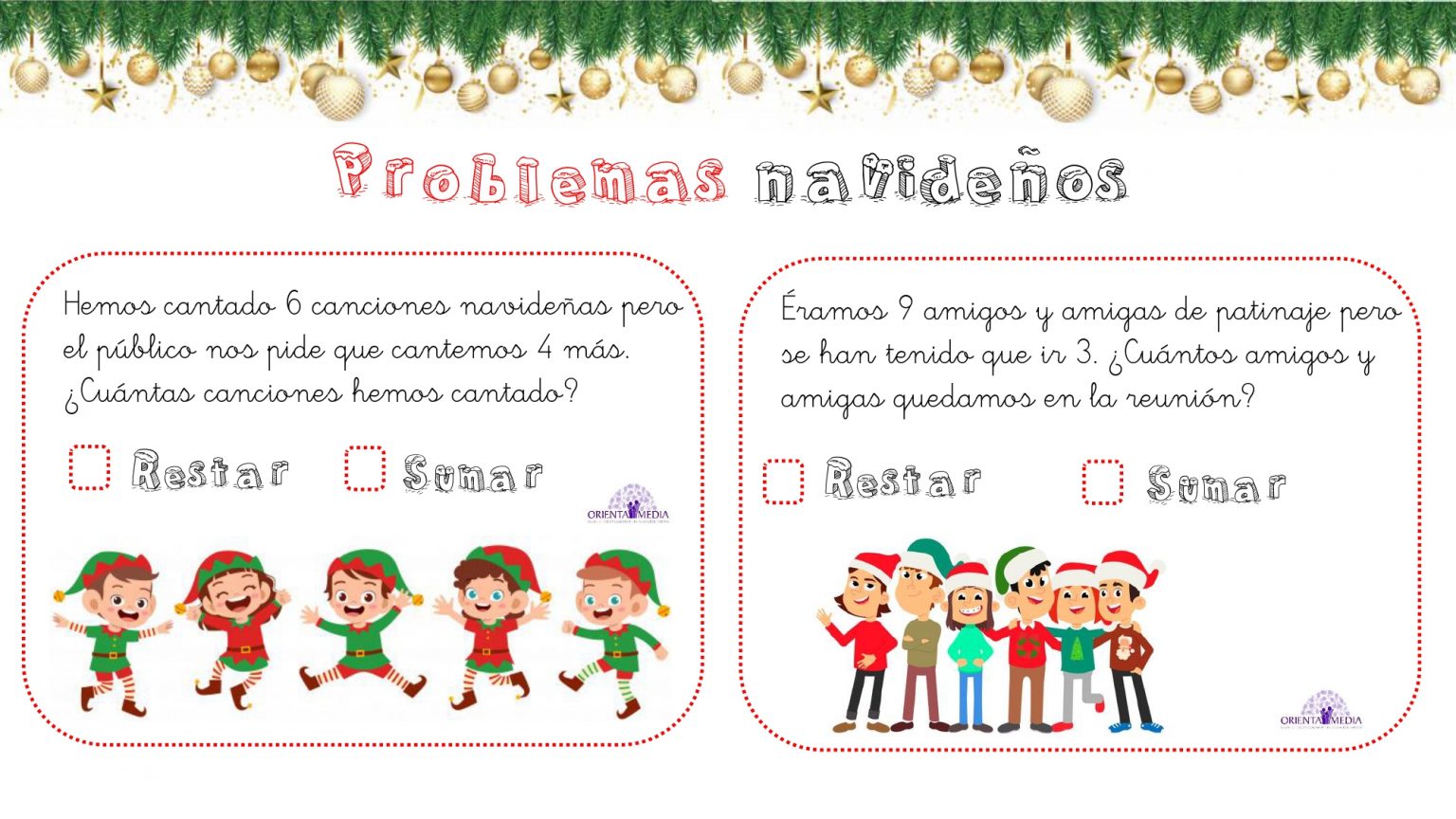 Problemas navideños vamos a trabajar las umas y las restas -Orientacion ...
