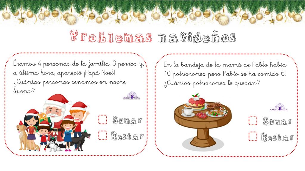 Problemas navideños vamos a trabajar las umas y las restas -Orientacion ...