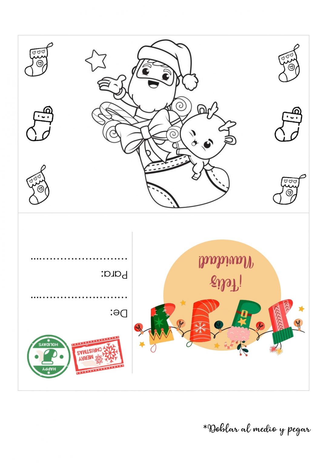 Preciosas tarjetas navideñas interactivo, colorea, recorta, pega y ...