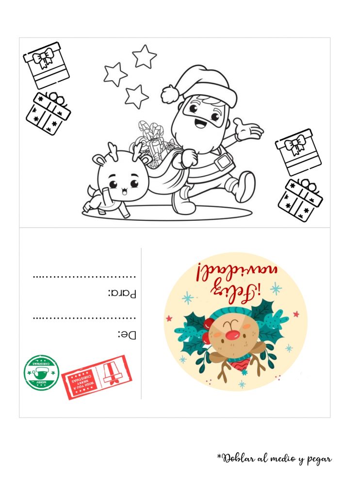 Preciosas tarjetas navideñas interactivo, colorea, recorta, pega y ...