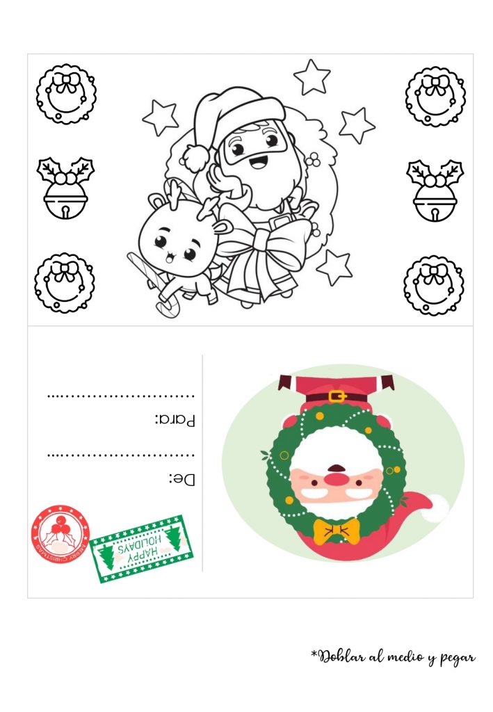 Preciosas tarjetas navideñas interactivo, colorea, recorta, pega y ...