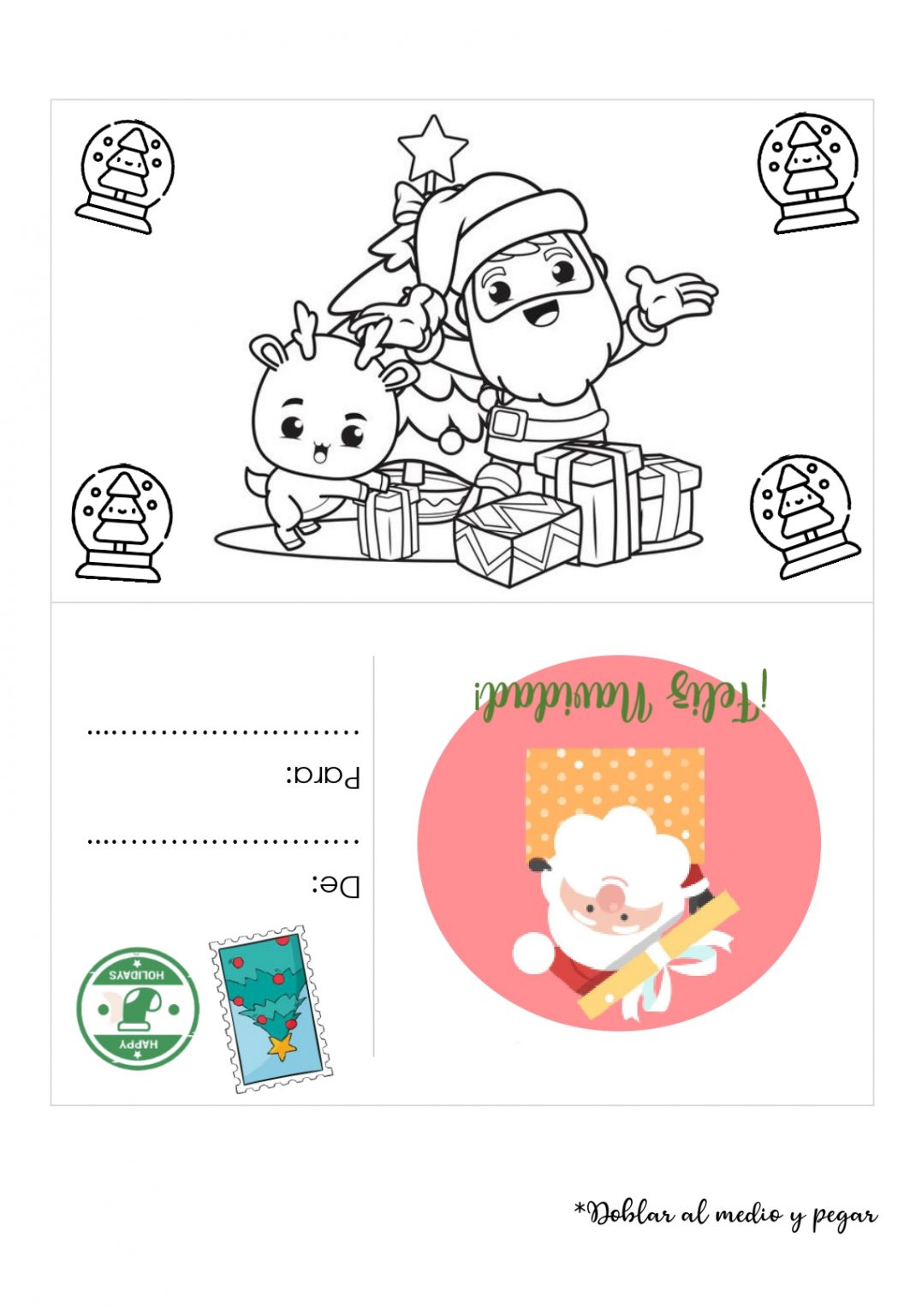 Preciosas tarjetas navideñas interactivo, colorea, recorta, pega y ...