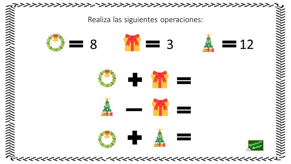 Sumas y restas sencillas navideñas - Orientacion Andujar