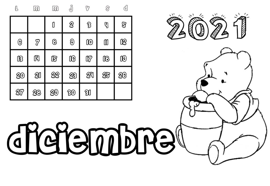 Calendario disney listo para colorear 2021 -Orientacion Andujar