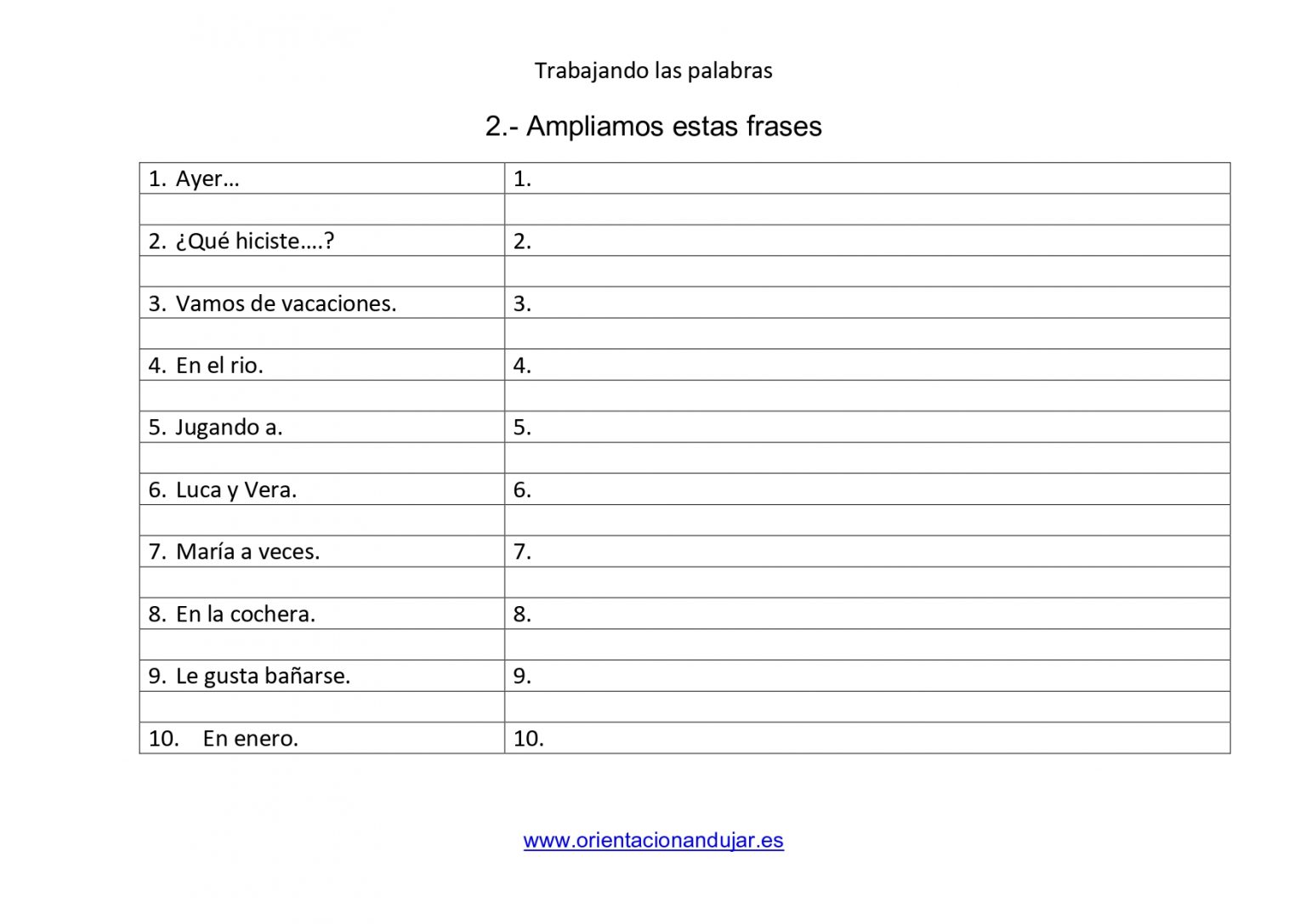 Trabajando las palabras Ampliamos frases en primaria - Orientacion Andujar