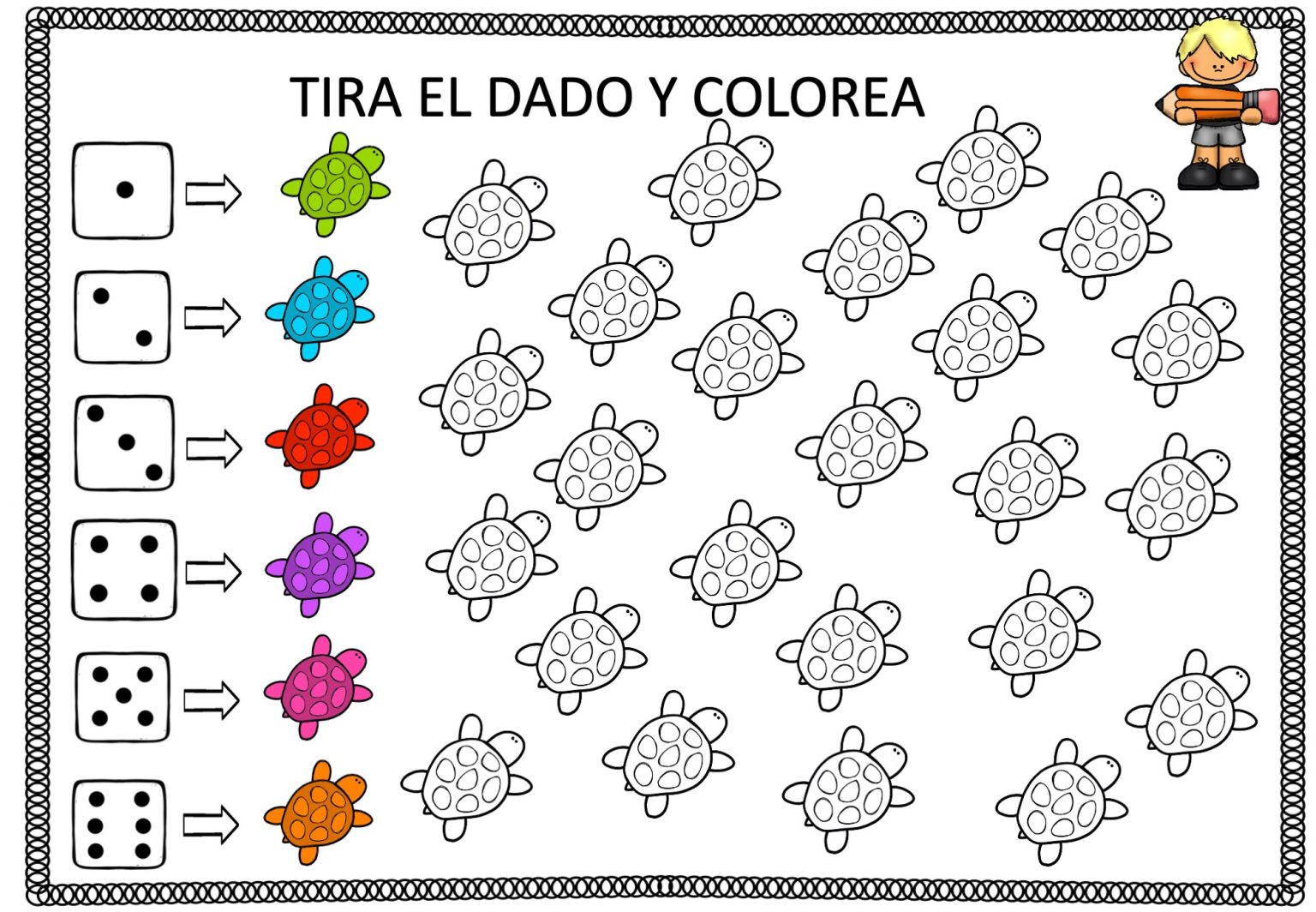 Juego con dados: Tira y colorea - Orientacion Andujar