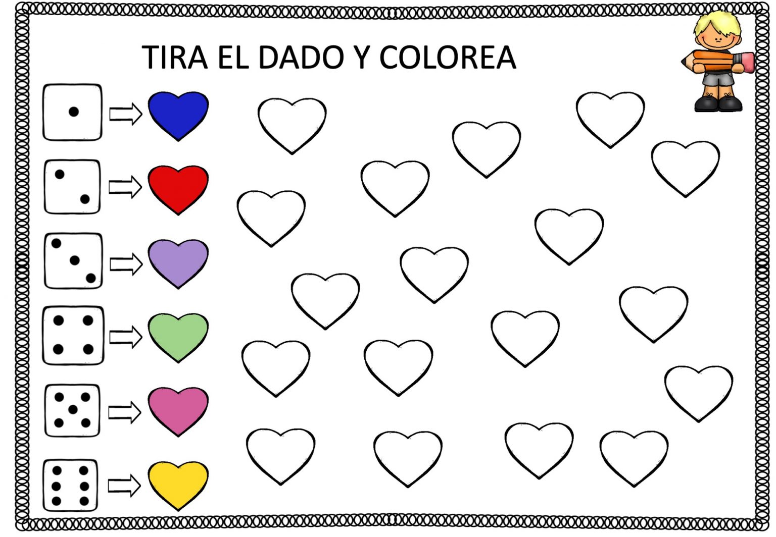 Juego con dados: Tira y colorea - Orientacion Andujar
