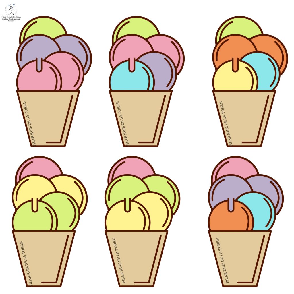 Juego de atención con dados de colores: Las tarrinas de helado ...