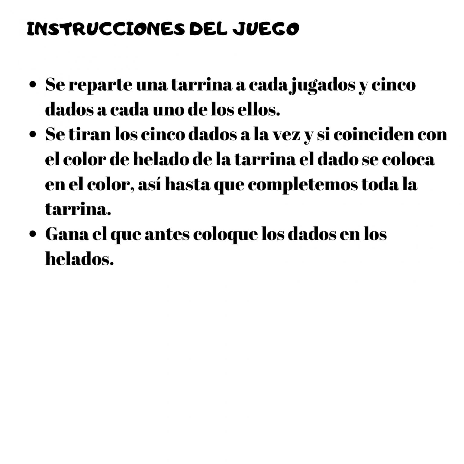Juego de atención con dados de colores: Las tarrinas de helado ...