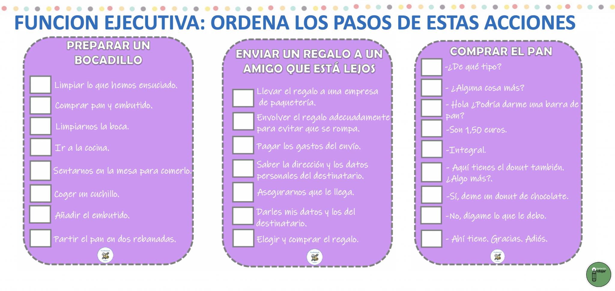 FUNCIÓN EJECUTIVA: ORDENA LOS PASOS DE ESTAS ACCIONES -Orientacion Andujar