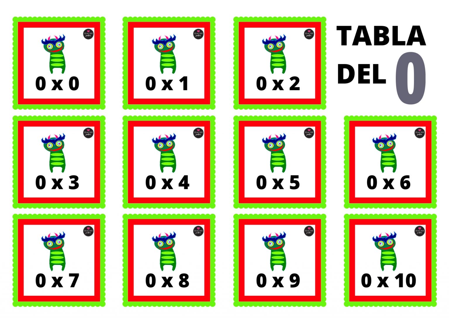 Memories monstruosos tablas de multiplicar 0-10 -Orientacion Andujar
