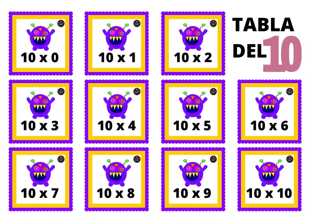 Memories monstruosos tablas de multiplicar 0-10 -Orientacion Andujar